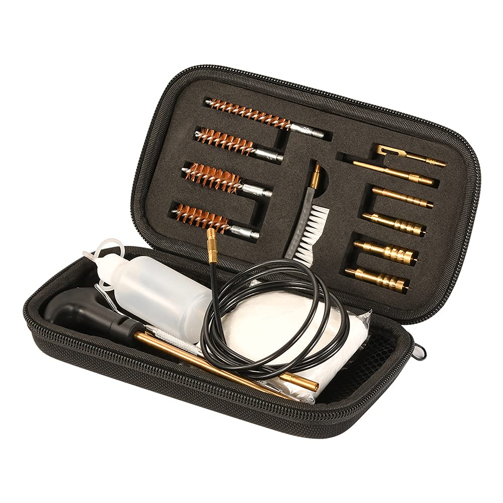 VEFAIR Universal Handgun Cleaning Kit Gun Cleaning Kit Brass Jags Tips Nylon Brushes for .357/9mm.40.45 Caliber Pistols with Zipper Closed Portable Case