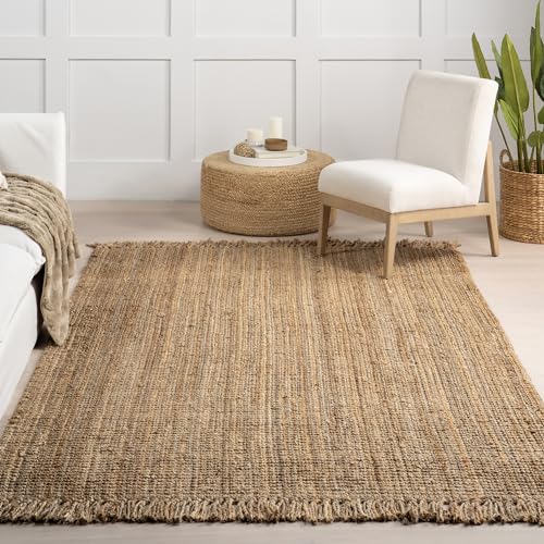 nuLOOM 8x10 Daniela Jute Tassel Hand Woven Area Rug, Natural, Solid Chunky Farmhouse Design, Natural Fiber, For Bedroom, Dining Room, Living Room, Hallway, Office, Entryway