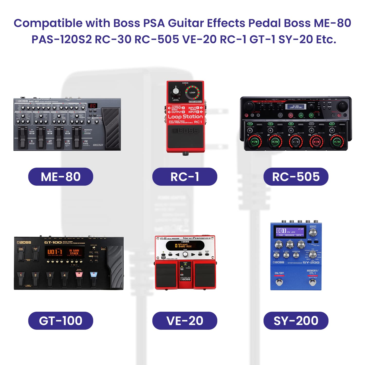 XXSZHY Guitar Pedal Power Supply, AC DC 9V Power Cord, Adapter for BOSS Effects Pedal and Casio Keyboard, Roland Musical Instruments, Distortion, PSA -120S, 9V 850mA - Center Negative