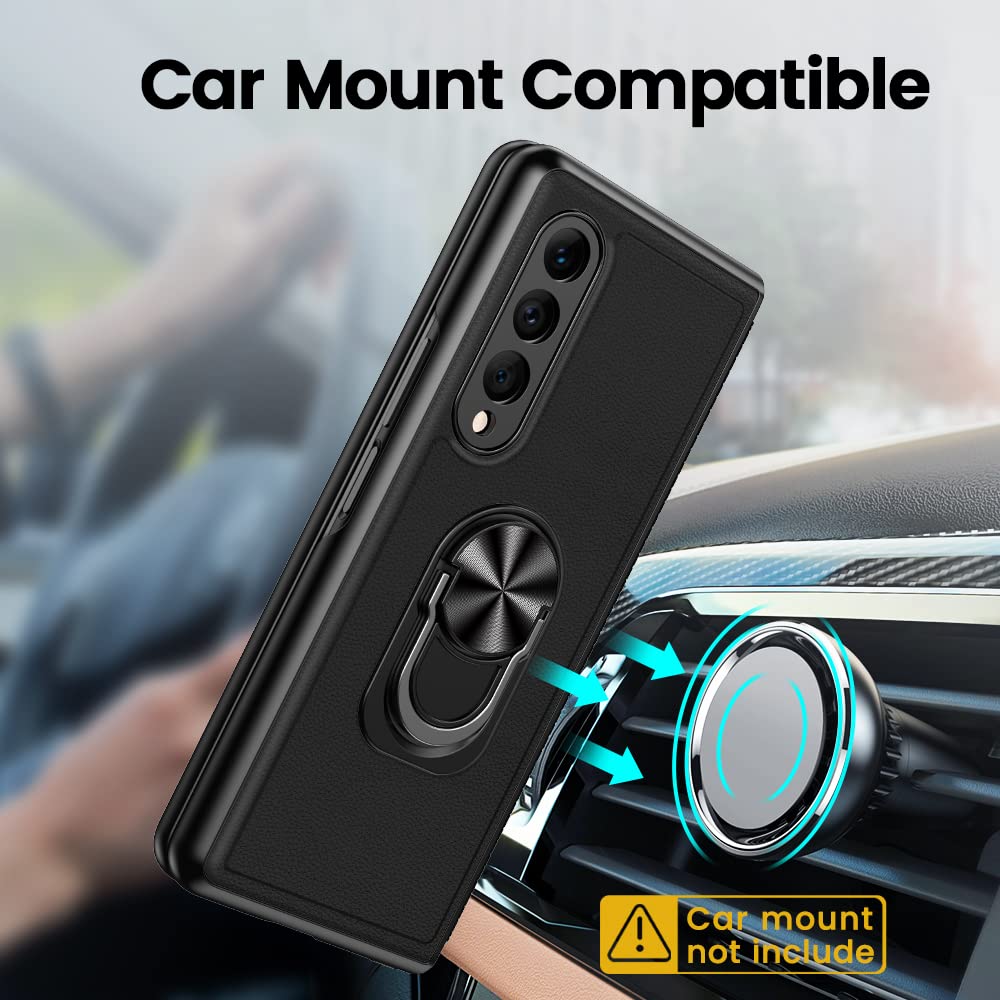 VEGO for Galaxy Z Fold 3 Case with Hinge Protection, Built-in 360°Rotate Ring Stand Magnetic Cover Case for Samsung Galaxy Z Fold 3 5G (2021) - Black