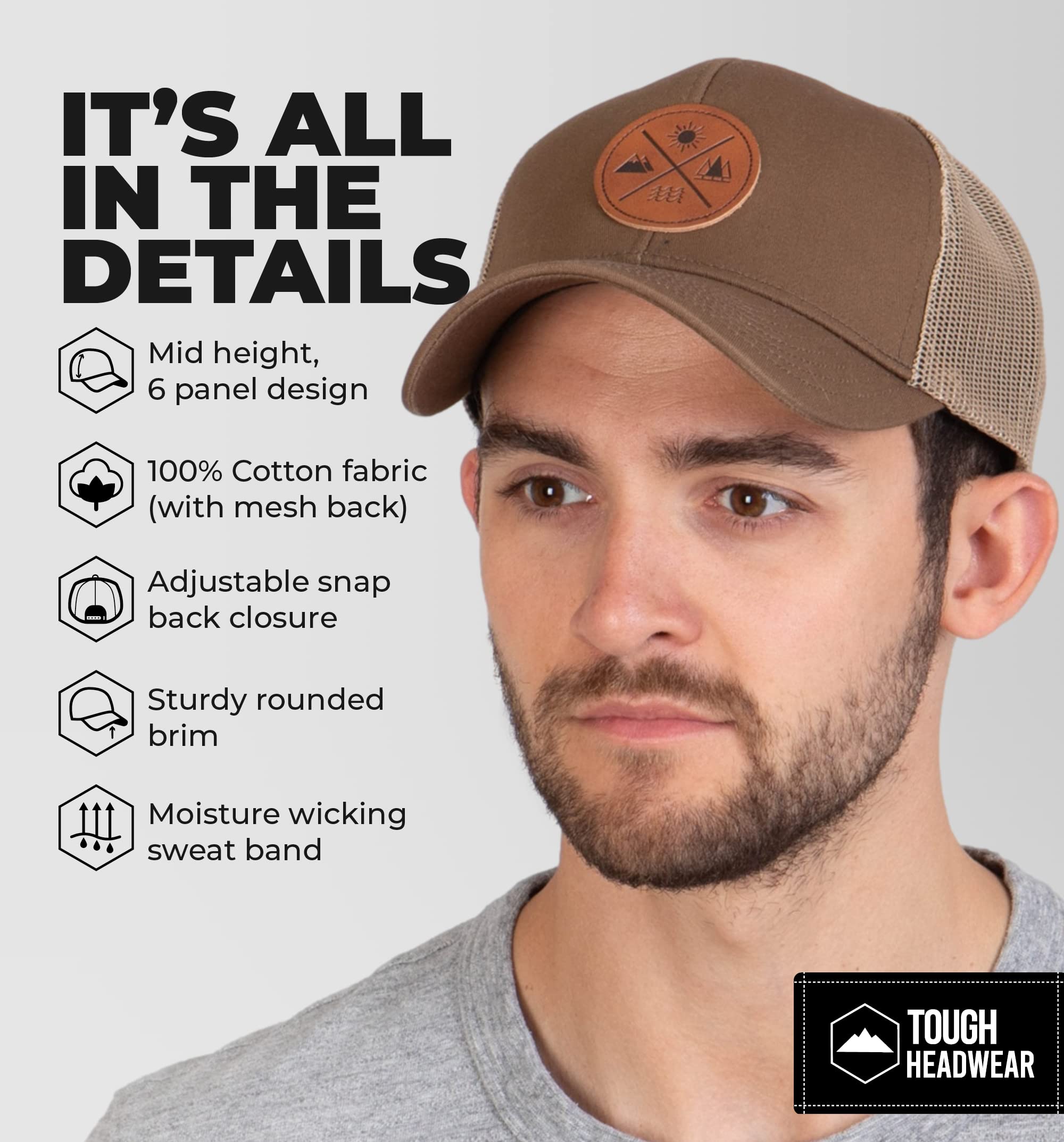 Tough Headwear Hats for Men - Trucker Hat Men - Mesh Hats for Men - Snap Back Hats for Men - Trucker Caps Embroidered & Badge