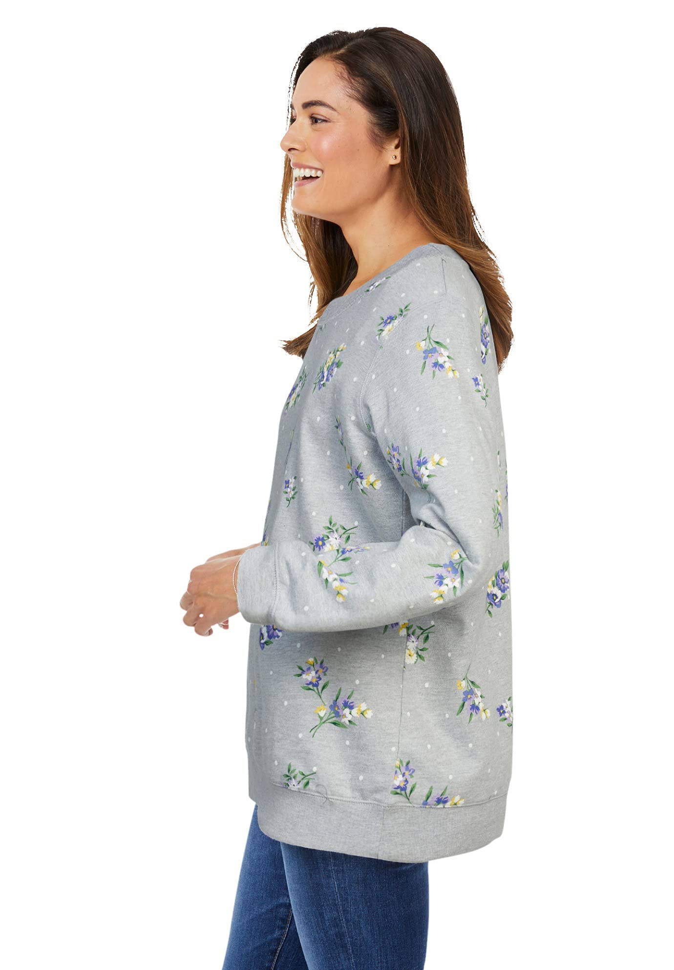 Woman Within Women's Plus Size Printed Sweatshirt - L, Radiant Purple Multi Floral Embroidery