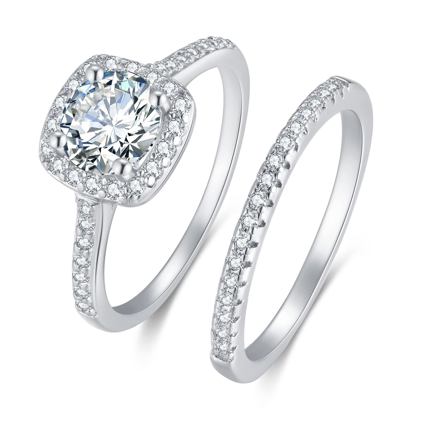 ZENBOTUNG 1.5 Carat Wedding Engagement Bridal Ring Sets for Women White Gold AAAAA Cz Eternity Rings Round Size 6