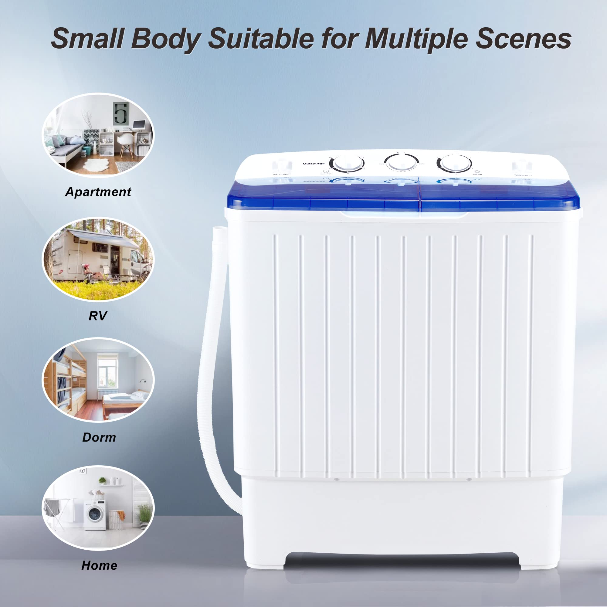 Spurgehom Mini Twin Tub Portable Washing Machine, 20 lbs Large Capacity Washer and Dryer Combo for RV Camping, Apartment, Dormitory, Home, Washing Machine for Students & Tenants,Blue & White