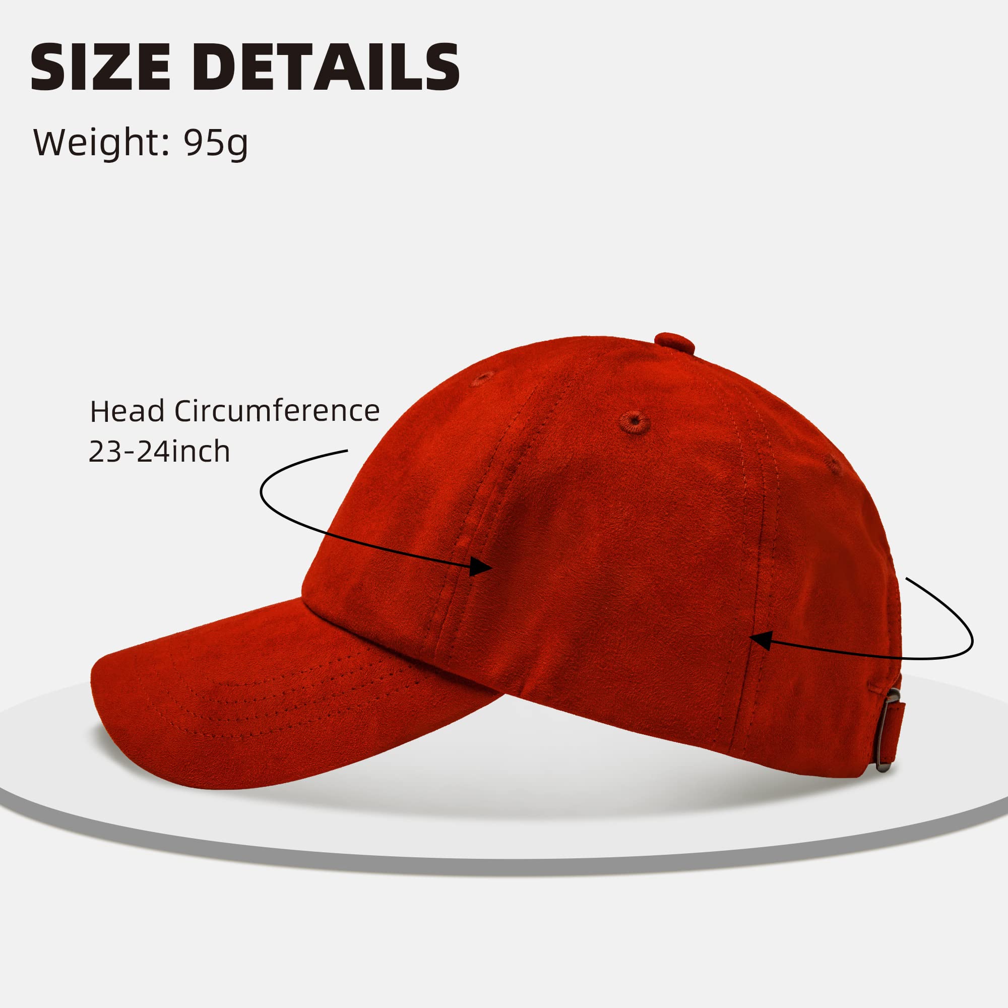 zowya Unisex Plain Faux Suede Baseball Cap Women Men Adjustable Fitted Dad Hat Stylish Vintage Red