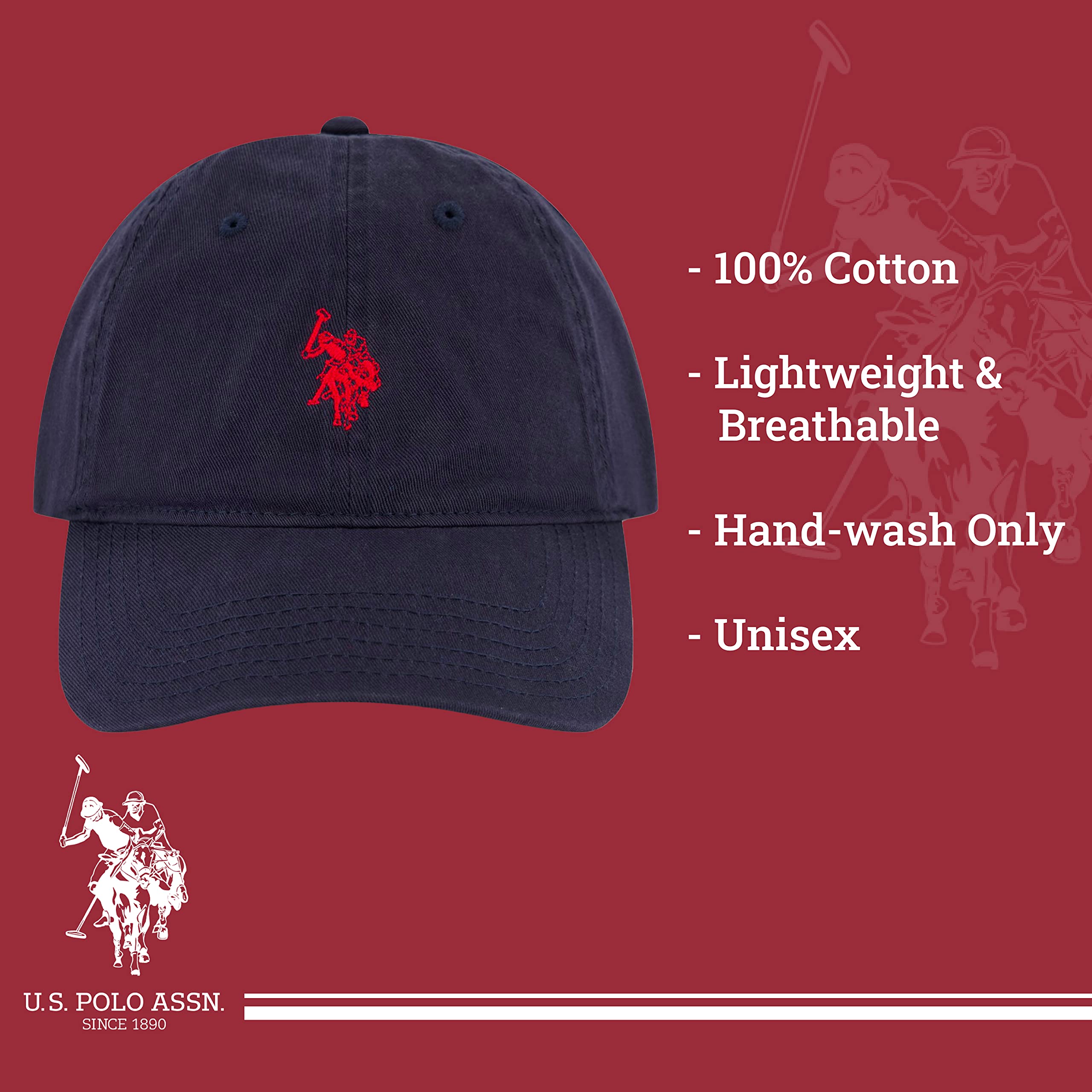 U.S. Polo Assn. mens U.s. Polo Assn. Washed Twill Cotton Adjustable Hat With Pony Logo and Curved Brim Baseball Cap, Navy Blue, One Size US