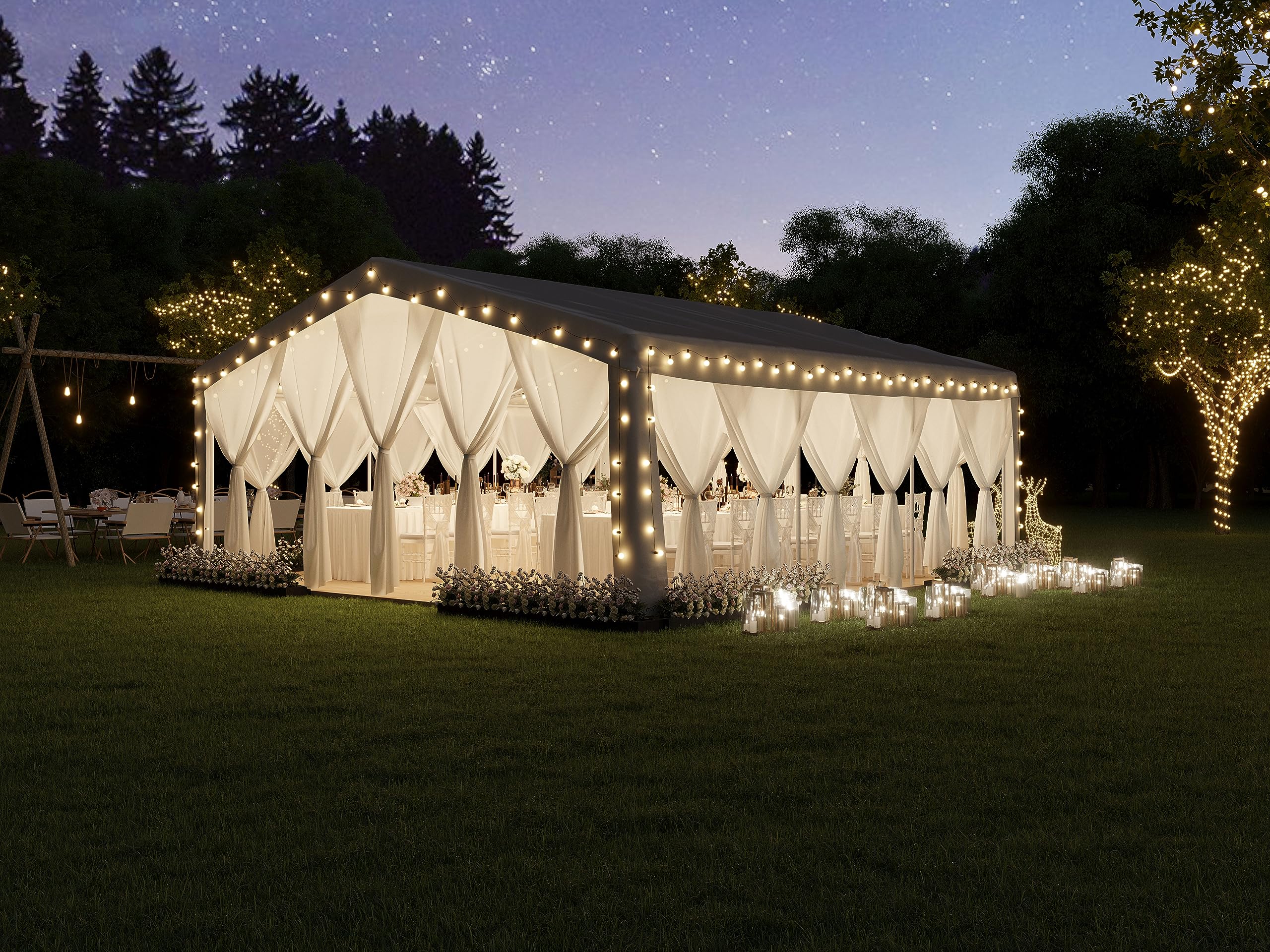 Quictent 20x20 Party Tent White Draping Mesh Side Chiffon Wedding Tent Canopy Outdoor Screen Heavy Duty Upgrade Event Shelter with Netting Gazebo All Classic Style Washable Sides