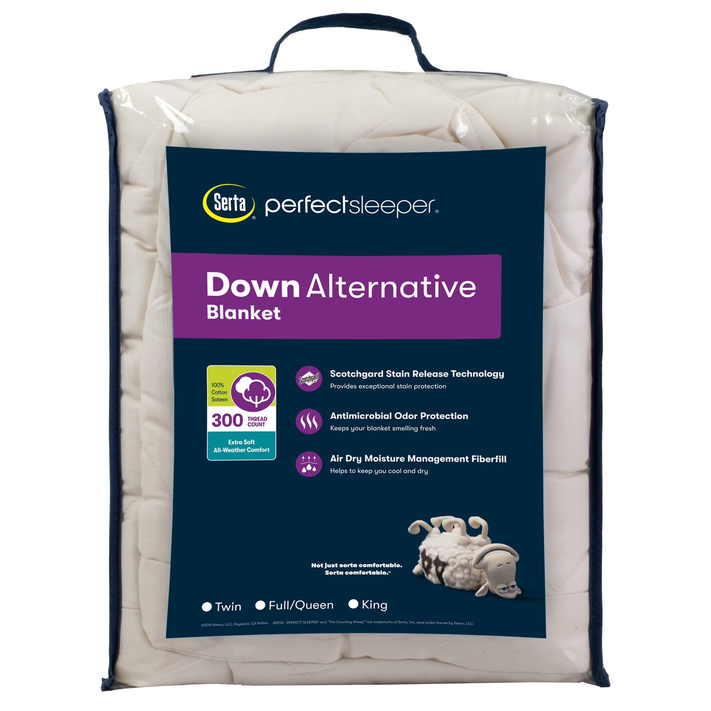 Serta Down Alt Quilt-Stitched Fiber Fill Down Alternative Blanket, King, Ivory