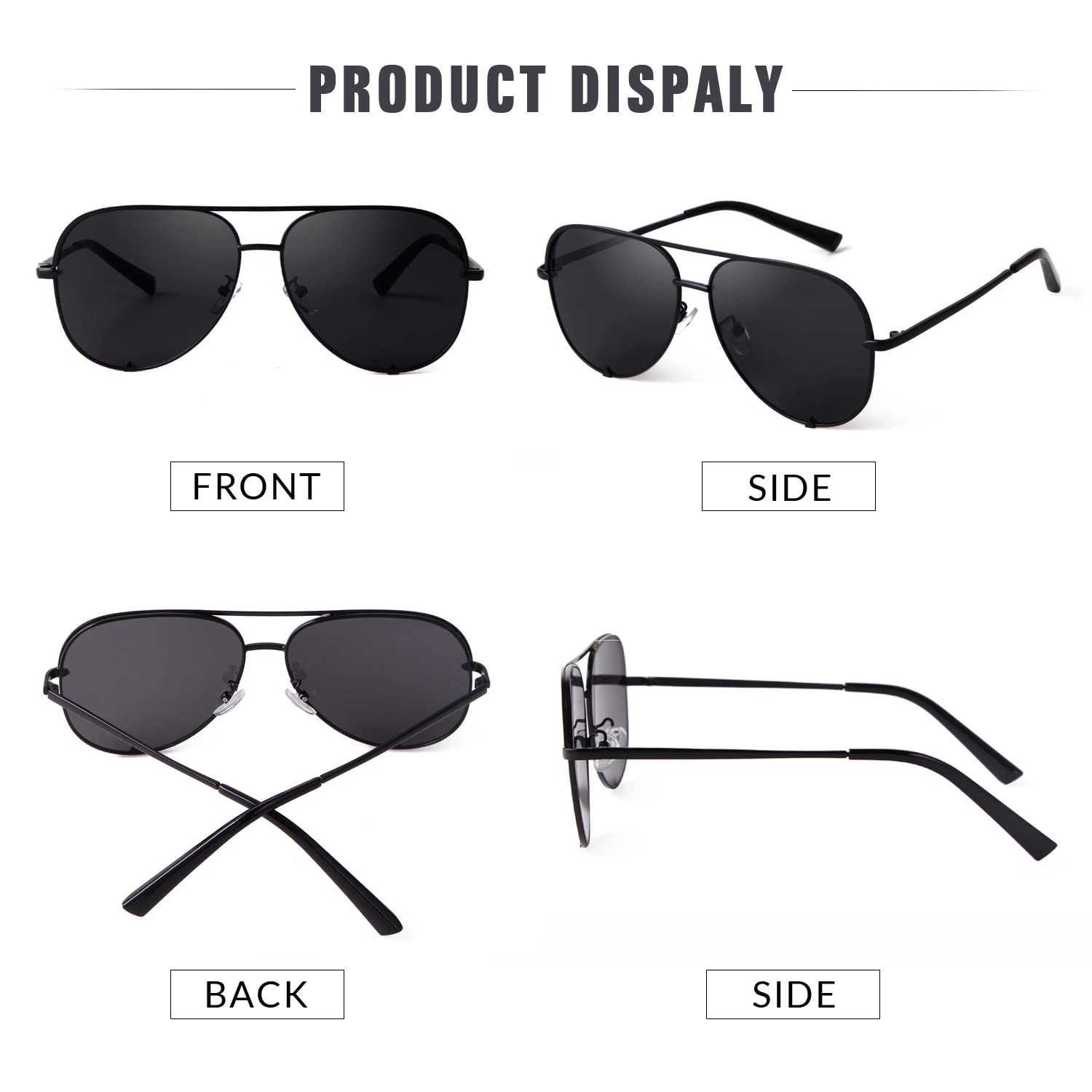 SORVINO Aviator Sunglasses for Women Classic Oversized Sun Glasses UV400 Protection(Black/Black