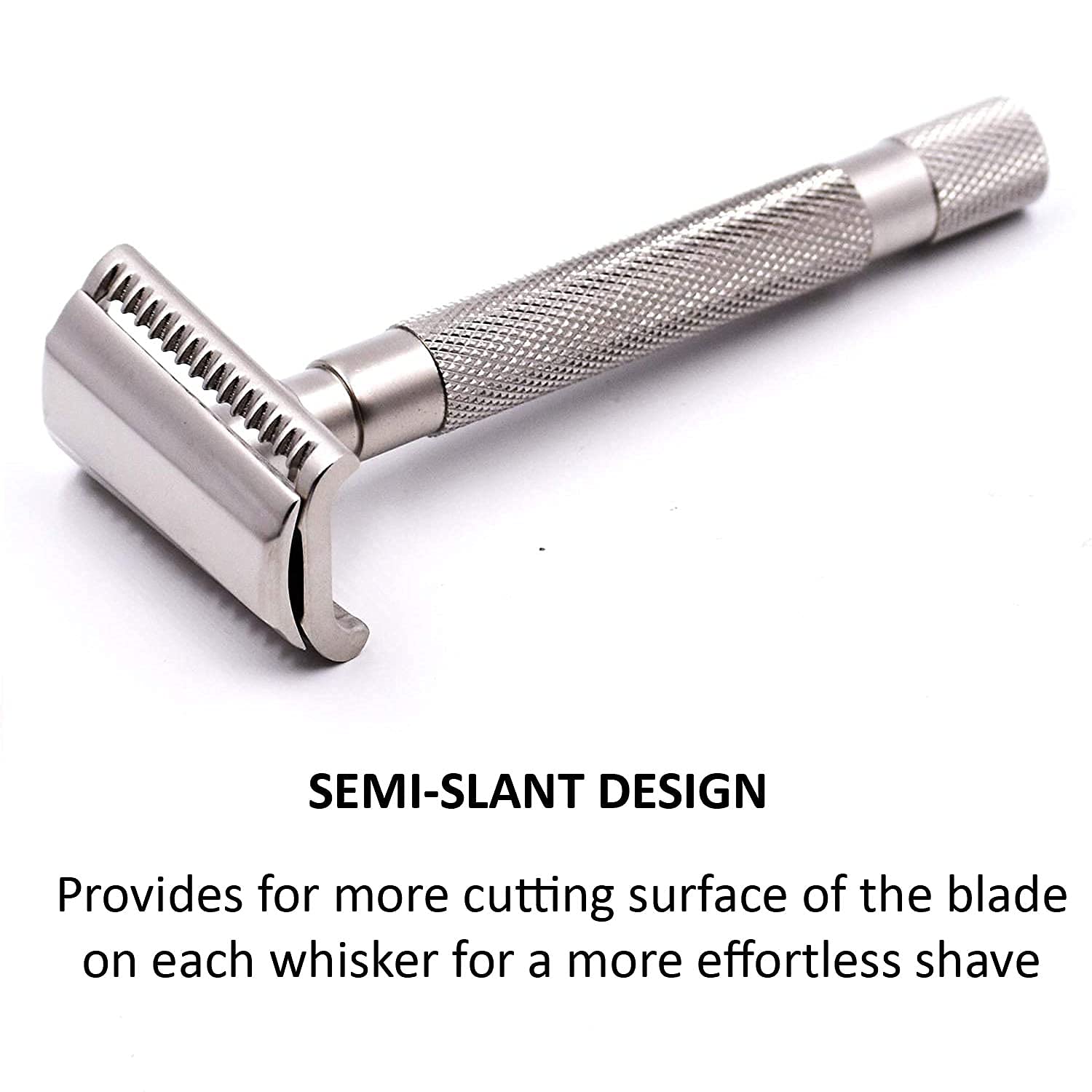 Parker THE SEMI SLANT, Double Edge Safety Razor and 5 Parker Blade Refills - Electroplated Satin Chrome Solid Brass Handle - Delivers a Barbershop Shave at Home