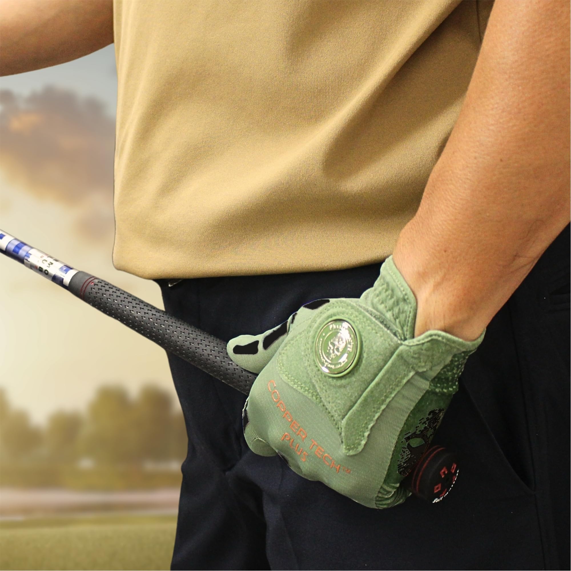 XEIRPRO Copper Tech Men's Golf Gloves - Skeleton Pattern with Ball Marker β Perfect for Summer - Copper Infused Mens Golf Gloves (Green/Black, XL, Left)