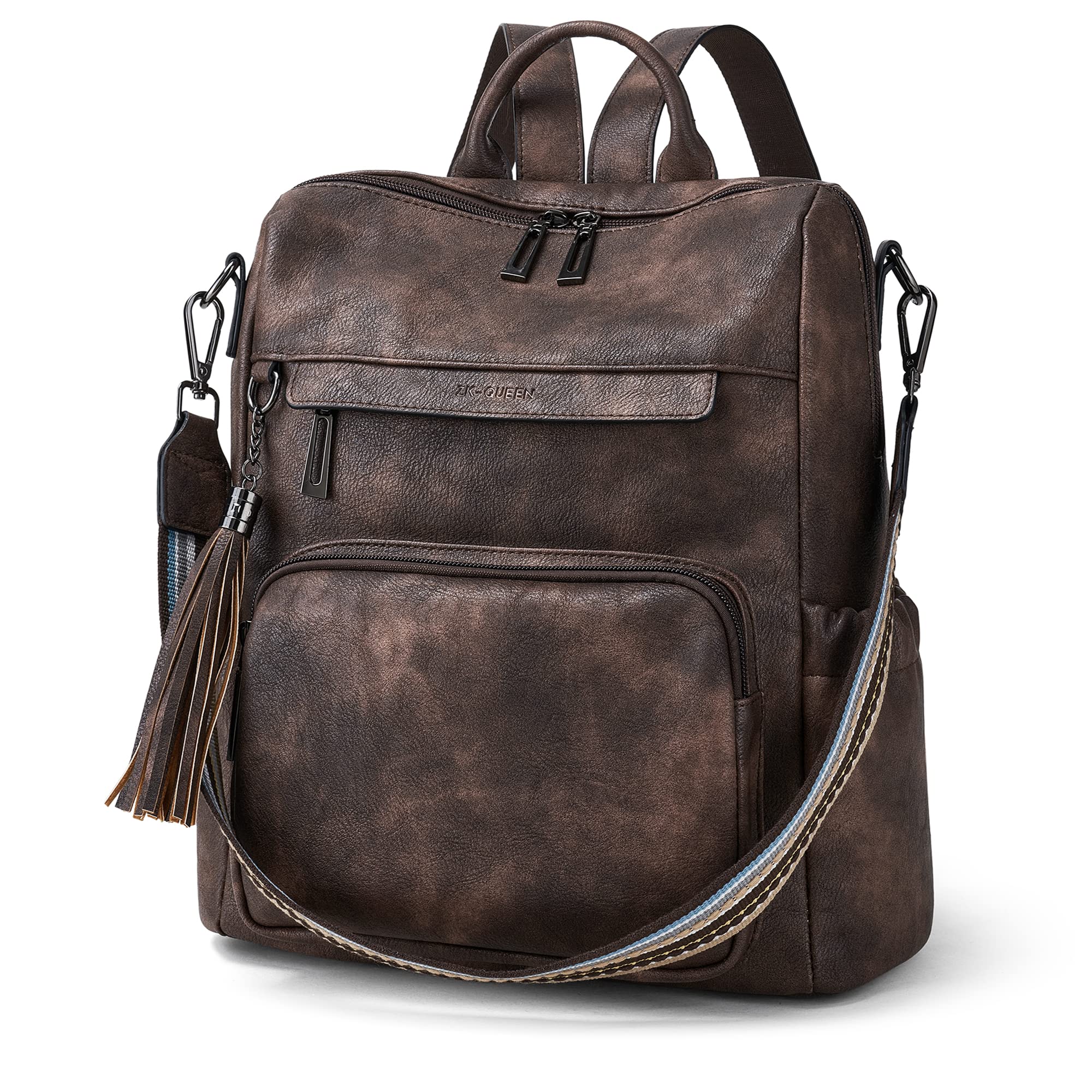 ZK-Queen Backpack Purse for Women Fashion Leather Designer Backpack Purses With Wristlets Travel Shoulder Bags