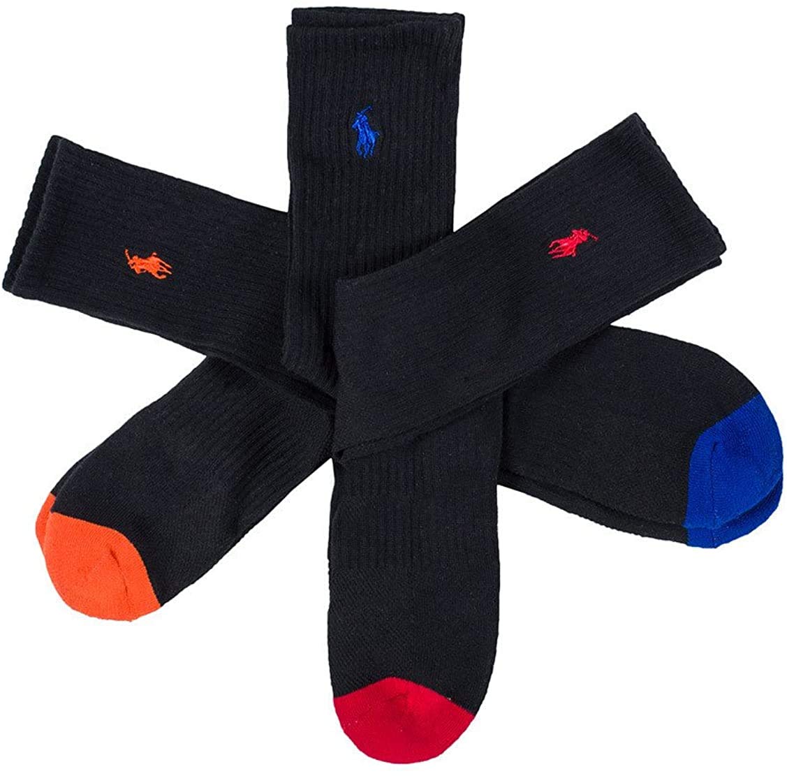 Polo Ralph Lauren 6-Pack Heel Toe and Arch Support Crew Socks Sz 10-13 Fits 6-12.5 White Assorted