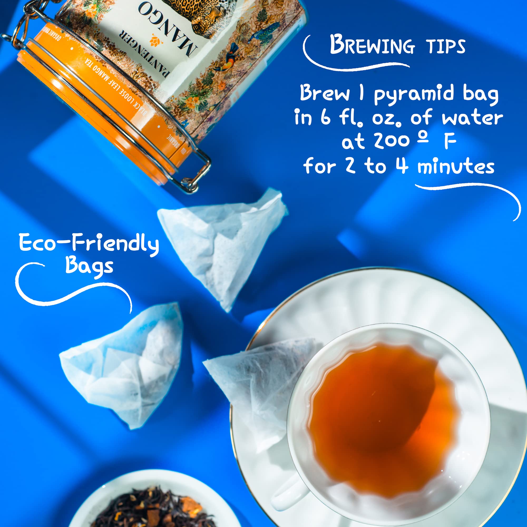 Pantenger Mango Tea Bags. USDA Organic. Black Tea Leaves, Mango Pieces and Marigold Petals. 20 Tea bags.