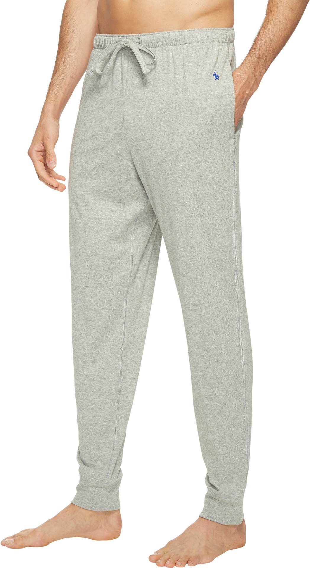 POLO RALPH LAUREN Men's Relaxed Fit Jersey Jogger Pants (Andover Heather/Rugby Royal Polo Player, Small)
