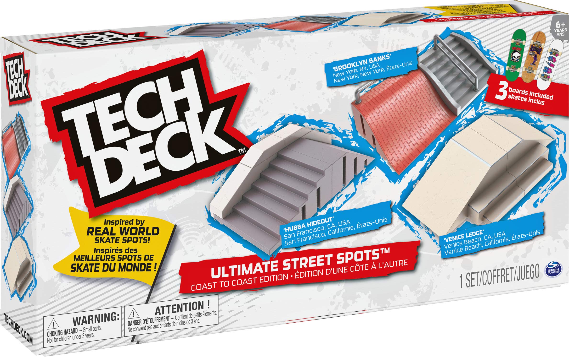 TECH DECK, Ultimate Street Spots Pack with 3 Fully Assembled Exclusive Boards Toys, Coast to Coast Edition