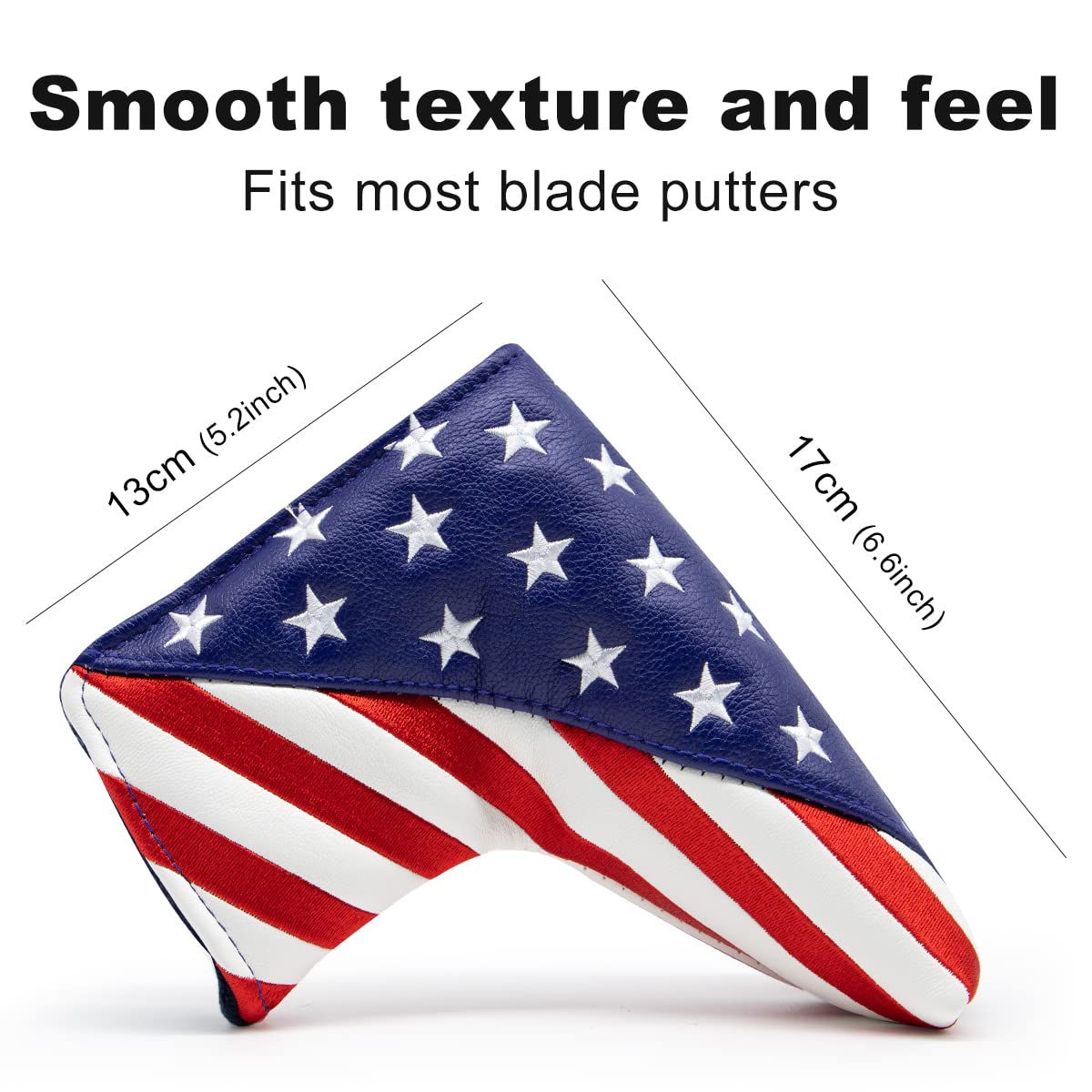 Red Blue White USA Flag Golf Blade Putter Cover Headcover Club Protective Magnetic Thick Synthetic Leather (Little Star)