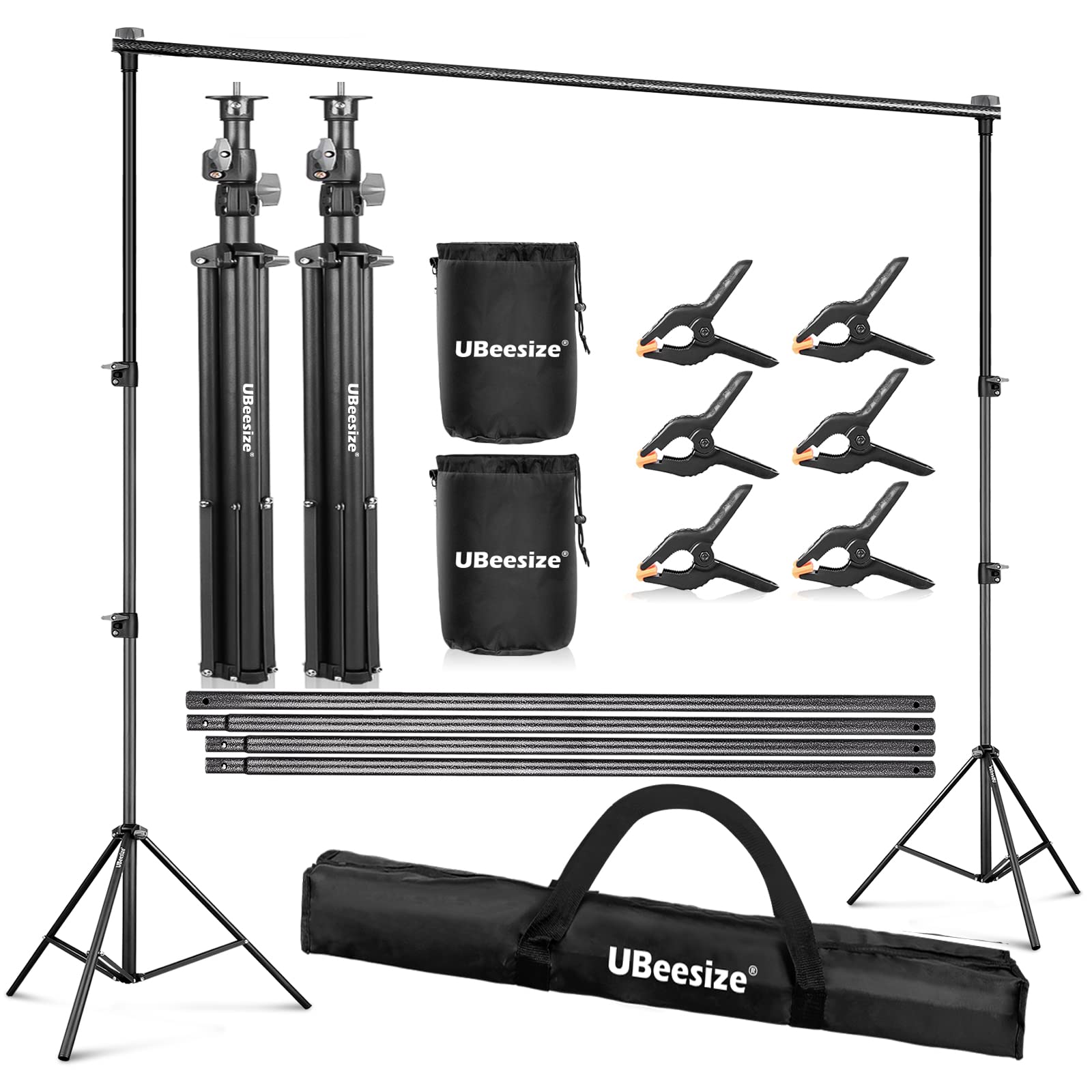 UBeesize Photo Backdrop Stand System Kit, 7 x 10 ft Adjustable Background Support Stand with 6 Backdrop Clamps, 4 Crossbars, 2 Sandbags, and Carrying bag for Photography Video Studio Wedding