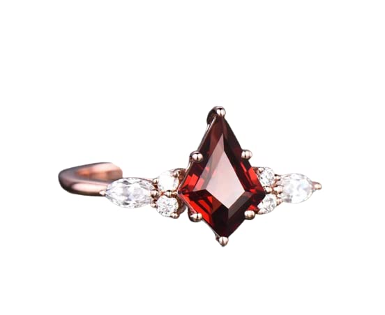 Vintage kite cut red garnet engagement ring set rose gold unique engagement ring marquise cut moissanite ring for women anniversary ring set