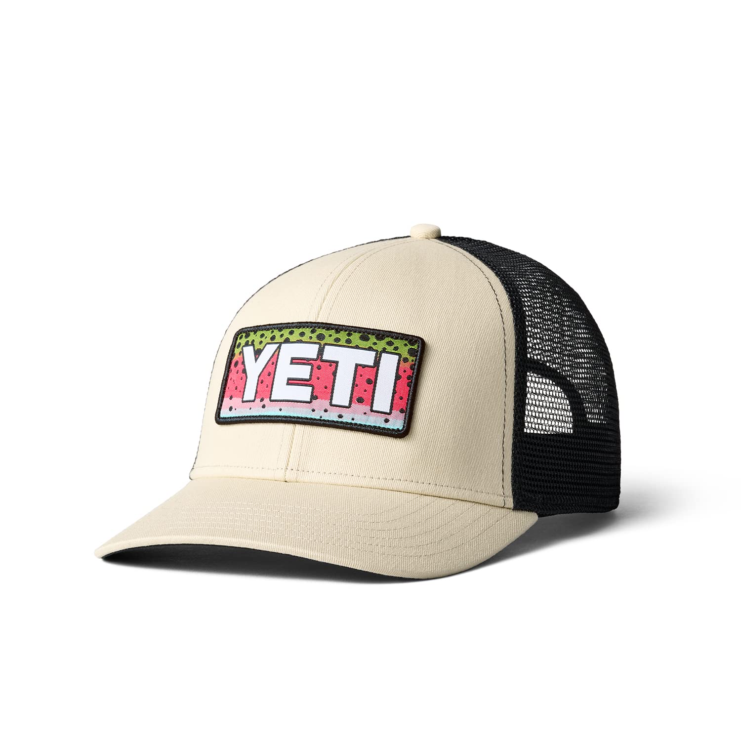 YETI Rainbow Trout Snapback Logo Badge Trucker Hat, Cream