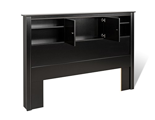 Prepac Kallisto Full/Queen Headboard with 5 Compartments and Doors, Bookcase Headboard for Full/Queen Size Beds 7.25" D x 68.25" W x 47" H, Black, BHFX-0302-1
