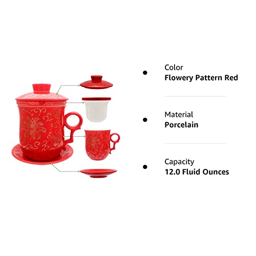 Tea Talent Porcelain Tea Cup with Infuser Lid and Saucer Sets - Chinese Jingdezhen Ceramics Coffee Mug Teacup Loose Leaf Tea Brewing System for Home Office