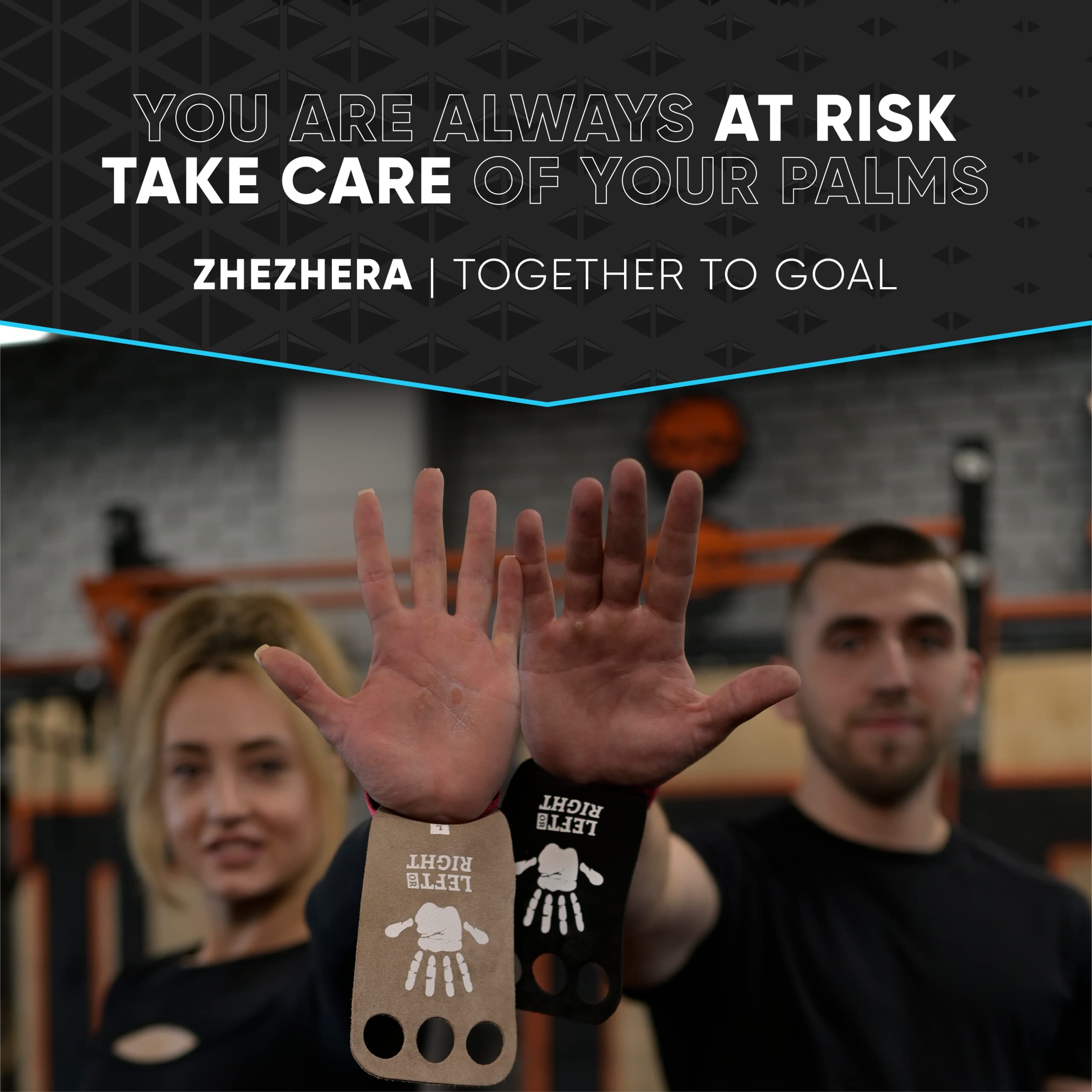 ZHEZHERA Leather Hand Grips | 3 Hole Grips with Wrist Wraps for Weight Lifting, Pull-ups, Gymnastics, Kettlebells & Cross-Training | Great Hand Protection | Unisex (Sold in Pairs) (Large, Black)
