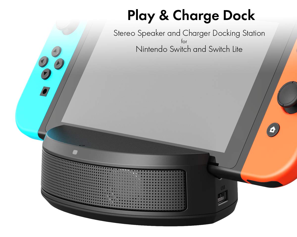 Switch Speaker and Charger Dock for Nintendo Switch and Switch Lite, Charging Dock and Stereo Audio Docking Station, USB C Charging Stand with 2X USB Expansion Port for Games Accessories