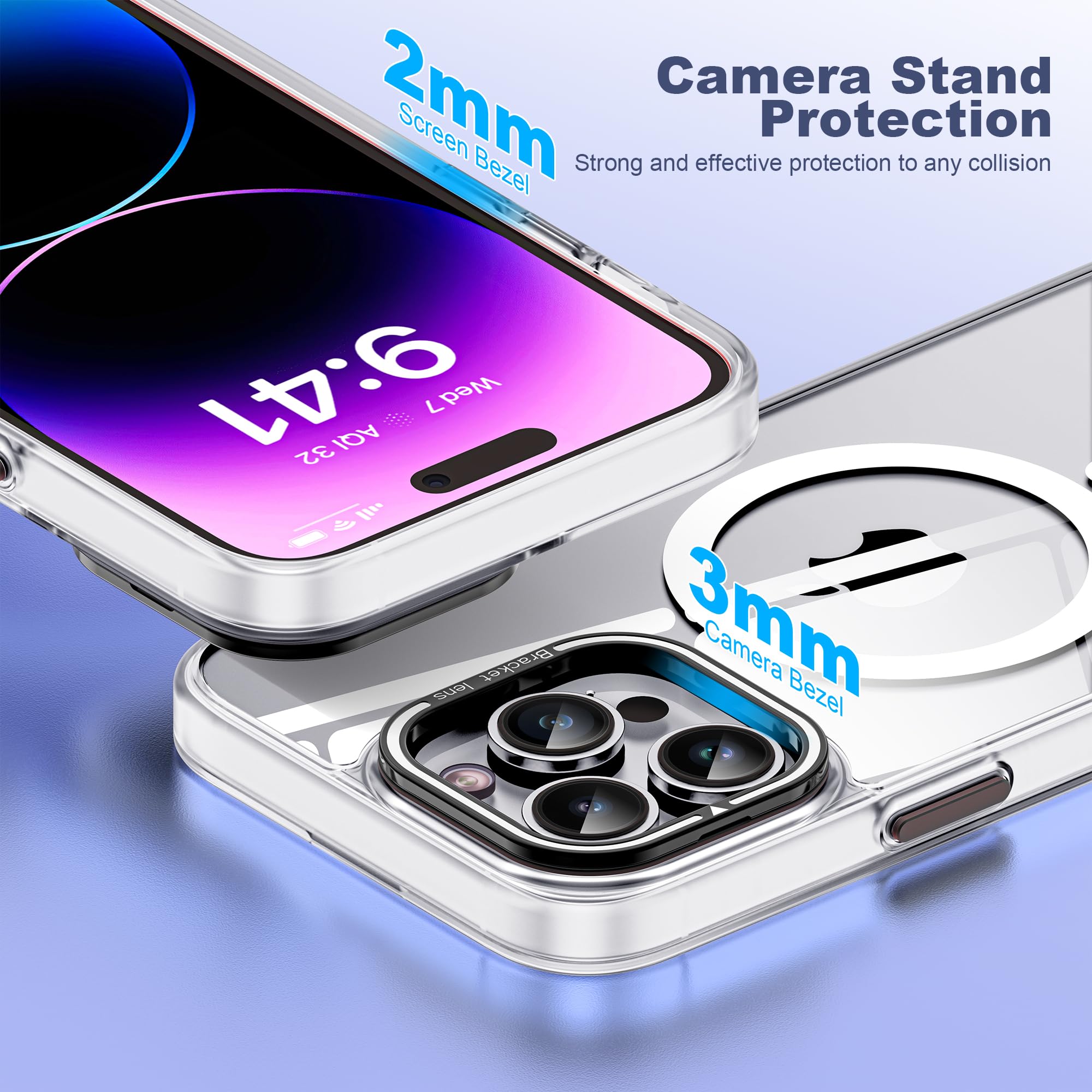 Paletatb Magnetic Case for iPhone 13 Pro Max Case with Camera Stand [Compatible with MagSafe] [Military Drop Tested] Shockproof Slim Clear 13 Pro Max Phone Case for Women Men 6.7'' 2021, Silver