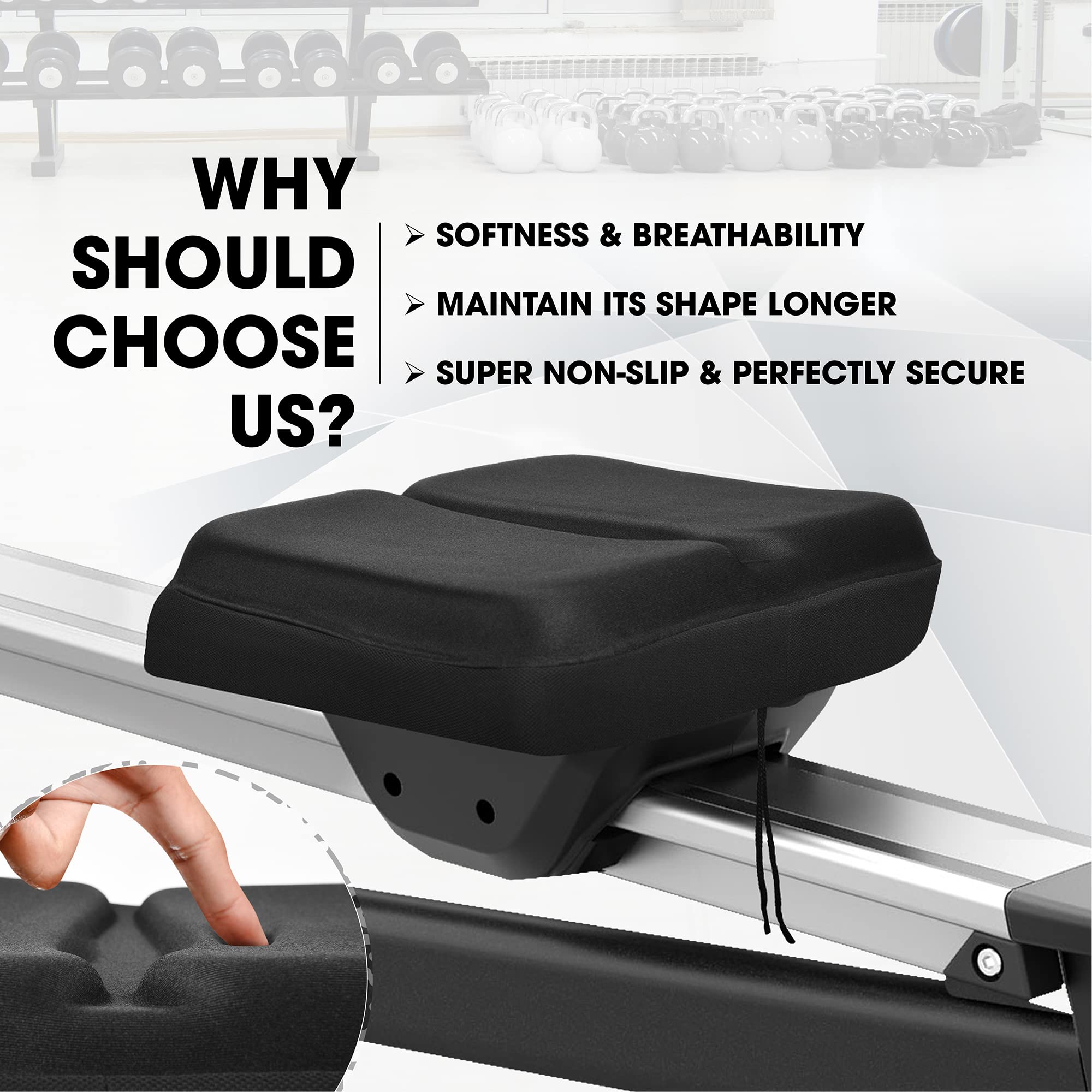 Yes4All Rowing Machine Seat Cushion Good with Non-Slip, Silicon Cooling Gel Seat Cover, Groove Design, Custom Fit Comfort, Black