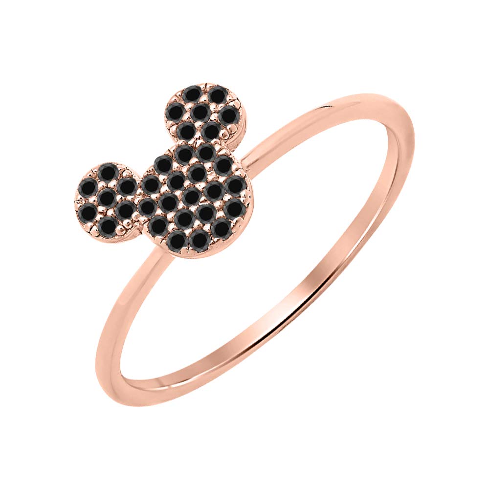 SVC-JEWELS Round Cut Black Diamond 14K Rose Gold Plated Mickey Mouse Engagement Ring For Women's (9)