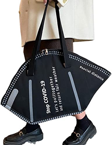 zhongcheng Womens Shaped Tote Bag Large Capacity Handbag Eco-Friendly Canvas Shopping Shoulder Bags (Large, Black)