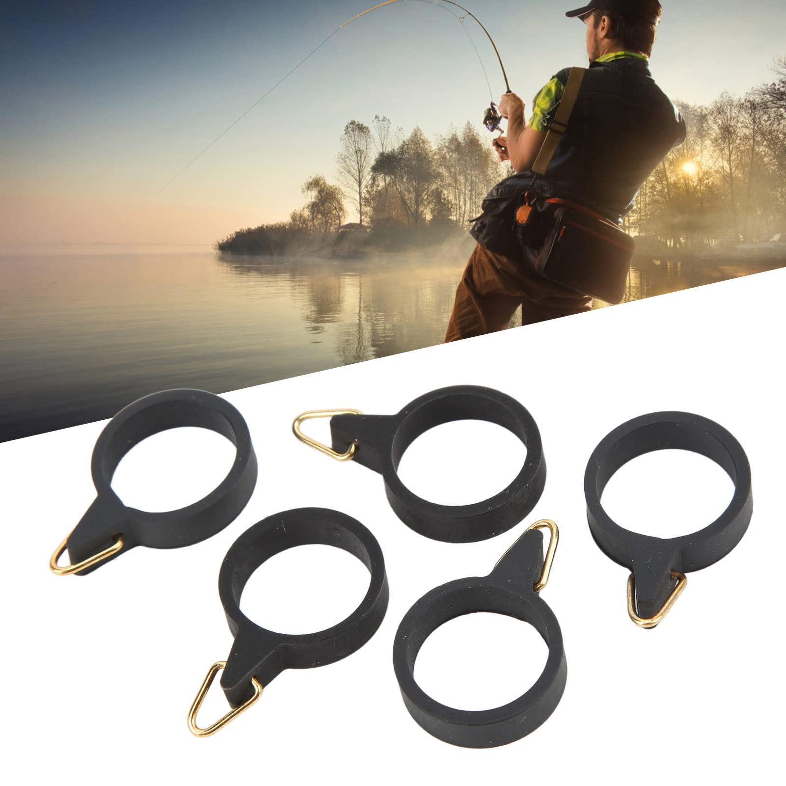 Yeuipea Fishing Rod Hook Holder,5pcs Fishing Rod Hook Holder Rubber Circle Stainless Steel Fishing Pole Hook Keeper for Bait Tool(Medium)