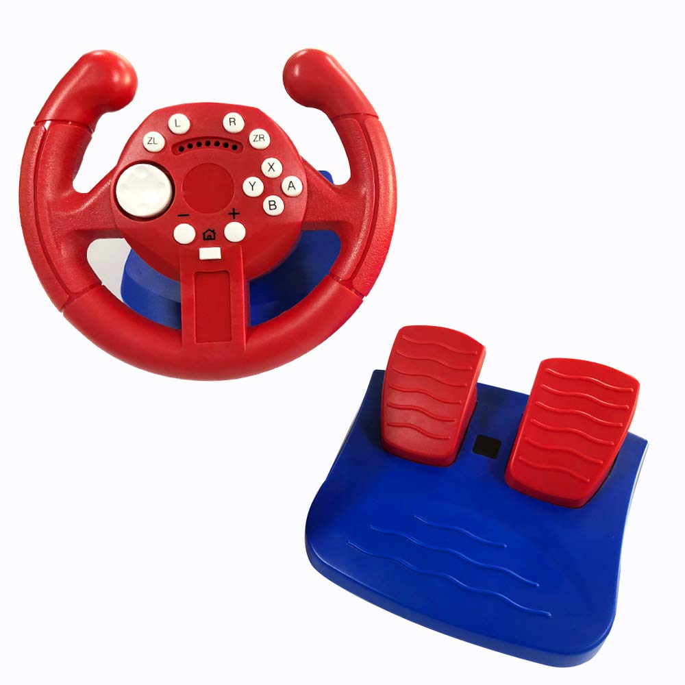 Skywin Racing Wheel and Pedal Game Controller - USB Steering Wheel and Pedals with Vibration Feedback - Compatible with Nintendo Switch Switch Lite PS3 PC and Android