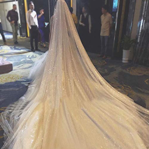 Unsutuo Cathedral 1 Tier Bride Wedding Veil Sparkling Long Bridal Tulle Veil with Comb Drop Veil Cut Edge for Bride (118''W, White)