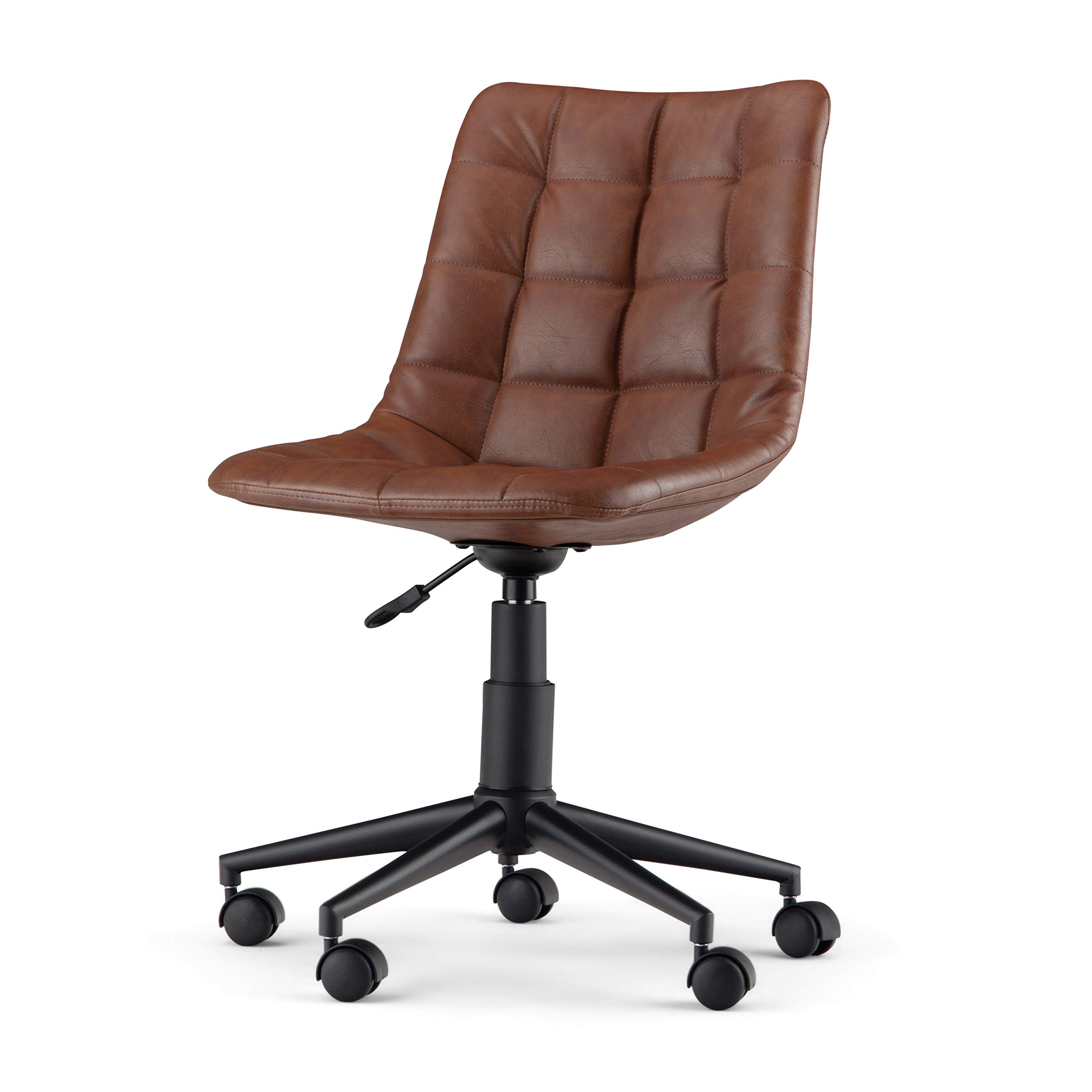 SIMPLIHOME Goodwin Swivel Adjustable Executive Computer Office Chair in Distressed Cognac Faux Leather, for the Office and Study, Contemporary