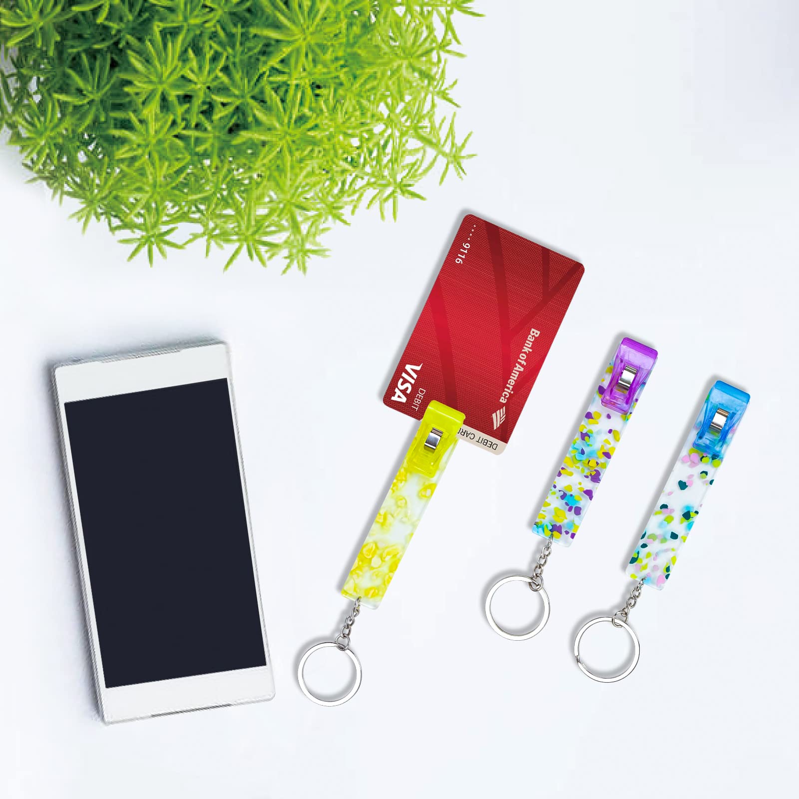 ZYTONGMAO 3PCS Credit Card Puller, Cute Debit Bank Card Grabber for Long Nails ATM Keychain Women with Plastic Clip (H)