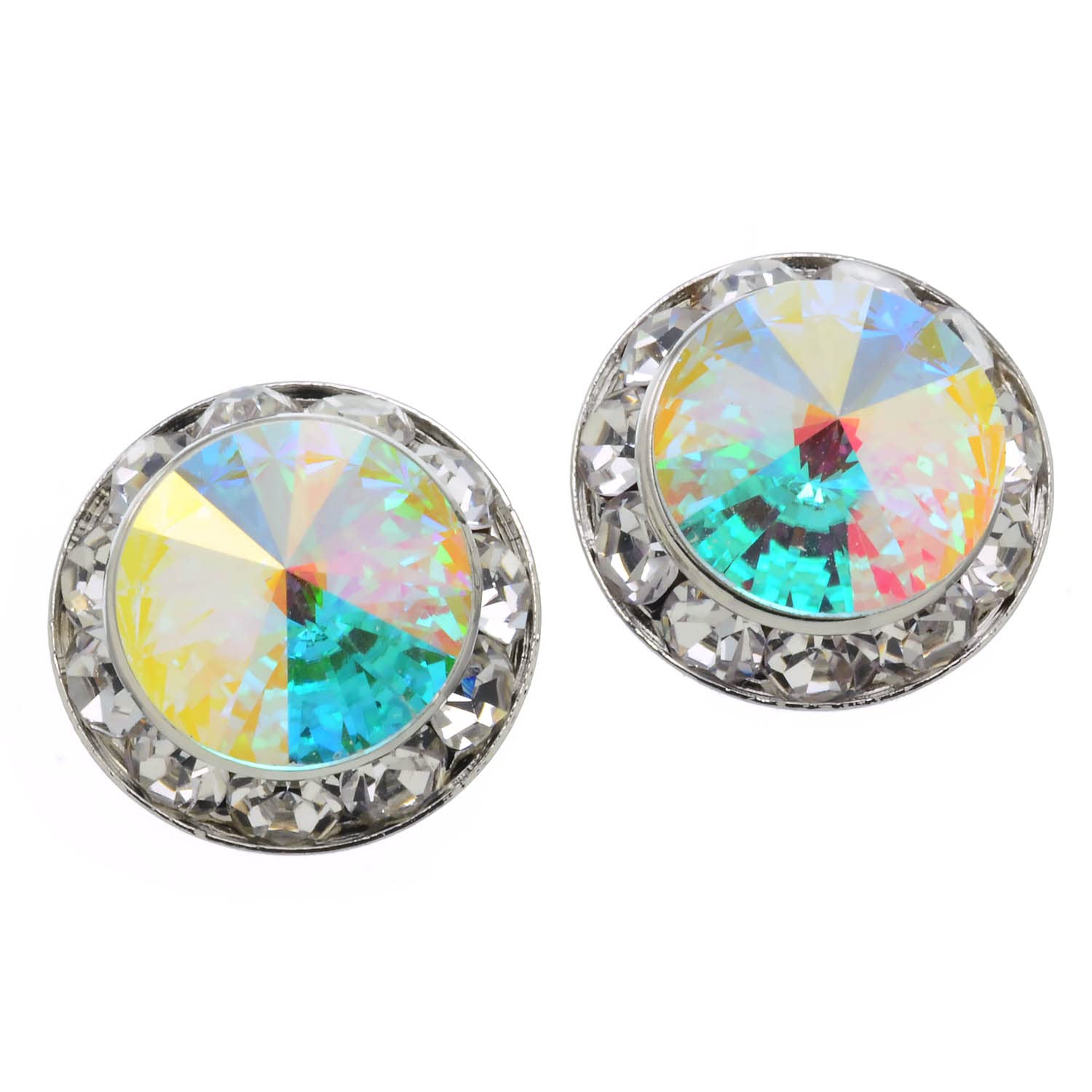 PammyJ Bridal Earrings | 15mm Crystal Round Earrings (AuroraBorealis)