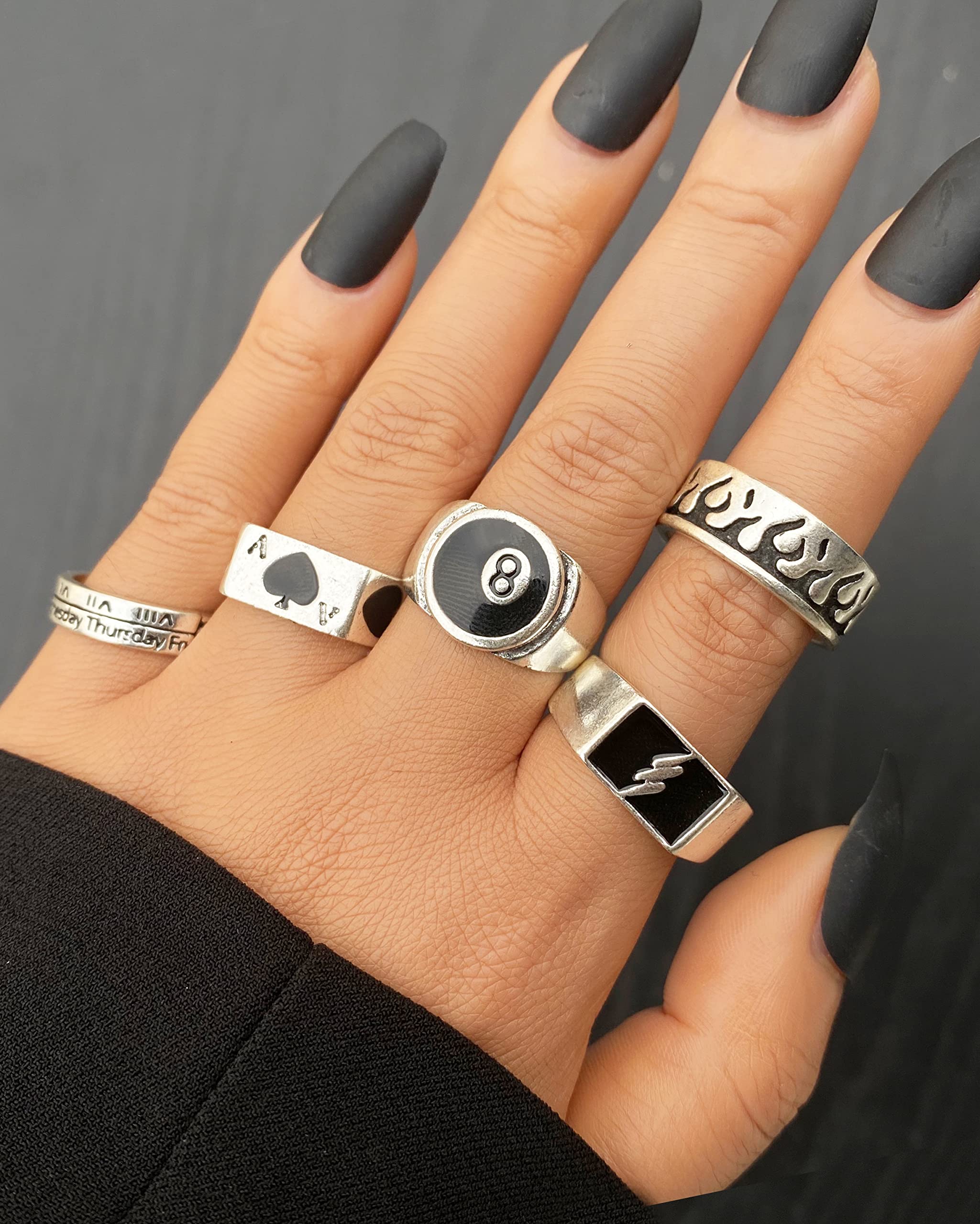 Vintage Silver Goth Punk Rings for Men Women Girls, Cool Gothic Ring Pack, Chunky Stackable Animal Rings Bulk,Statement Stacking Rings, Non-Precious Metal, No Gemstone