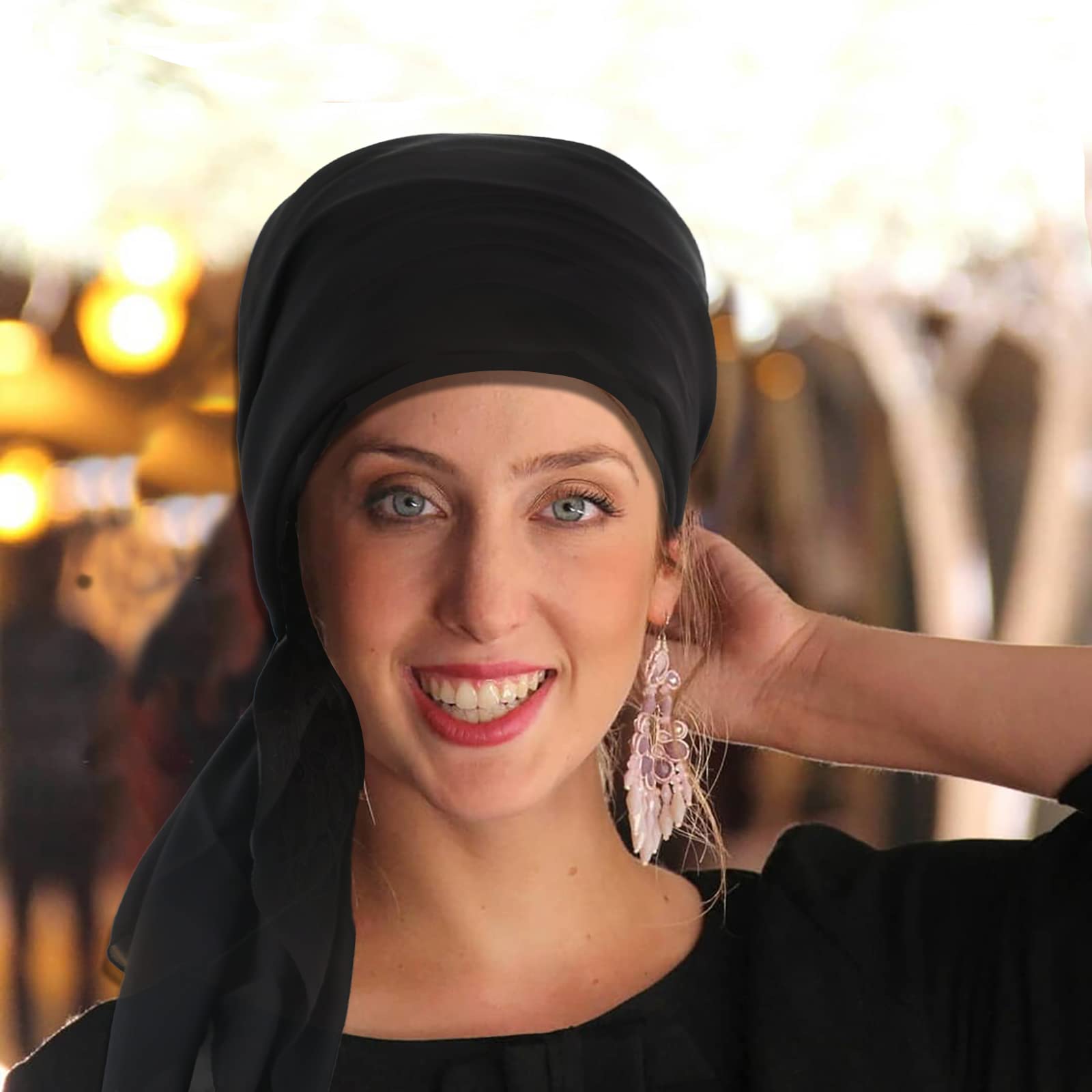 vimate Black Silk Head Scarf, Womens 35โโ Square 100% Mulberry Black Silk Scarf for Hair Wrapping at Night (035-Black)