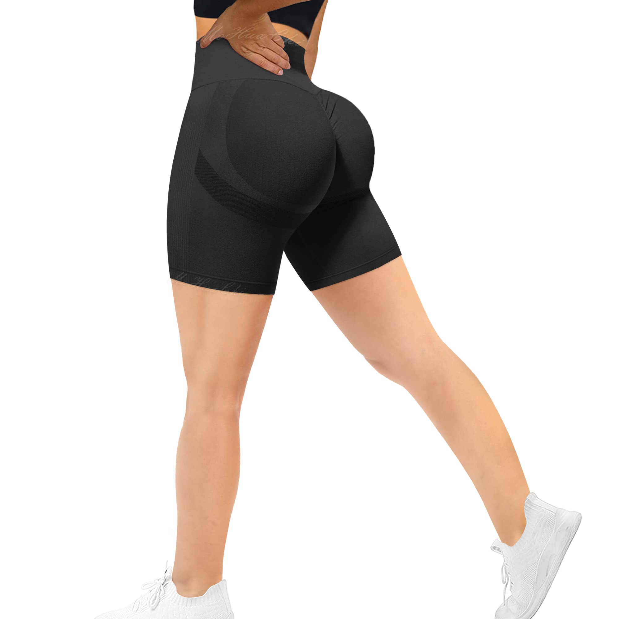 Women Seamless Booty Shorts Butt Lifting High Waisted Workout Shorts Yoga Gym Smile Contour Shorts ((#2) Gradient Black Gray, Large)