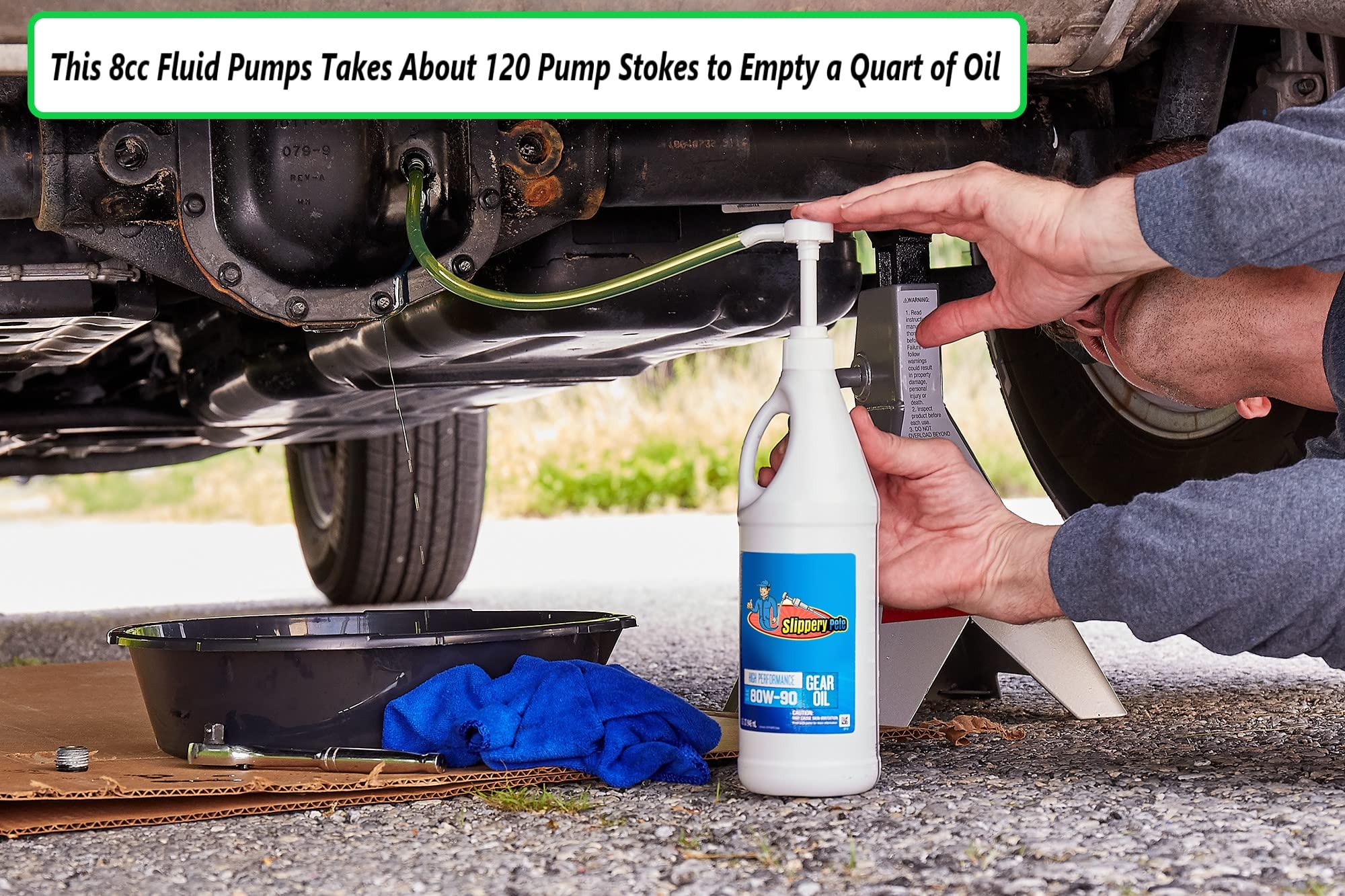 Slippery Pete - Fluid Pump for Standard Quart Bottles - 8cc per Pump Stroke and 3rd Hand Adapter, Transfer Gear Oil, Transmission and Differential Fluid (28mm)