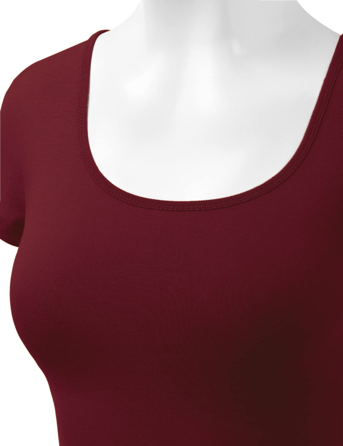 Women's Cotton Basic Scoop Neck Crop Tops Short Sleeve Tops DARKBURGUNDY M