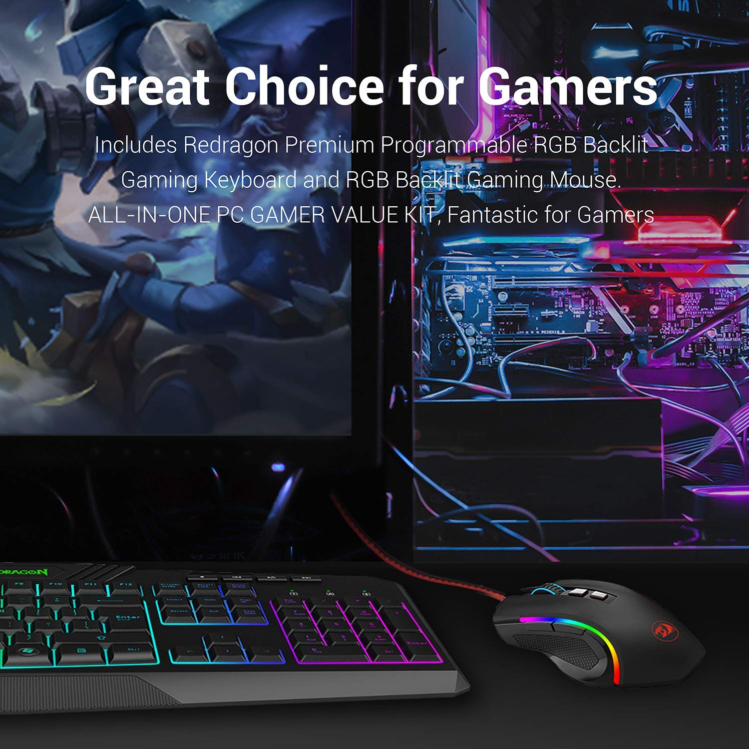 Redragon S101-BB PC Gaming Keyboard Mouse Combo RGB LED Backlit Wired with Macro & Multimedia Keys, 8 Buttons RGB Backlit Mouse 7200 DPI for Windows Computer Gamers (Gaming Mouse and Keyboard Set)