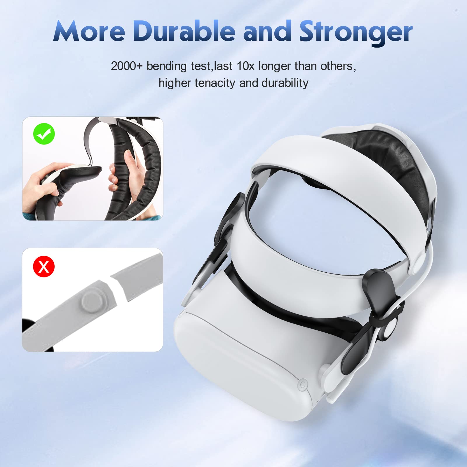 VINDIJA Adjustable Head Strap for Oculus Quest 2 with Battery, Built-in 5300mAh, Replacement Elite Strap for Quest 2 Accessories with Head Cushion Reduce Face Head Pressure Increase Comfortable Touch