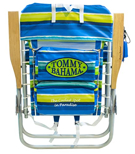 Tommy Bahama Hi-Boy 17" Seat Height 4-Position Lace-Up Suspension Folding Beach Backpack Chair, 1-Pack, Green and Blue Stripe