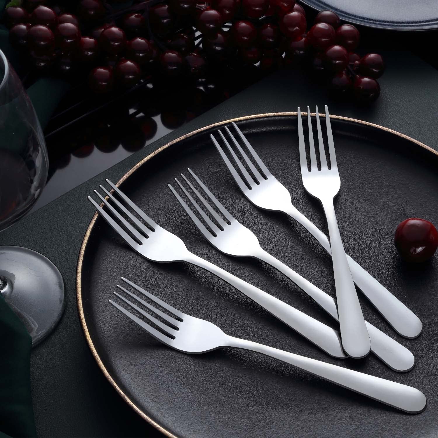 Unokit 48-piece Forks and Spoons Set, Stainless Steel Silverware Set, Mirror Polished, Spoons and Forks Set for Restaurants/Hotels/Canteens/Cafeteria, Dishwasher Safe