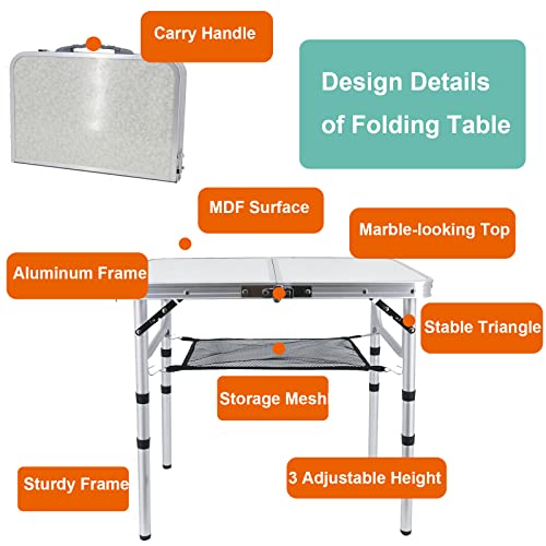 SearQing Portable Folding Table, 3 Adjustable Height Foldable Camping Table with Carrying Bag for Camping Picnic, Beach, RV, Shower, Backyard 24in x 16 in