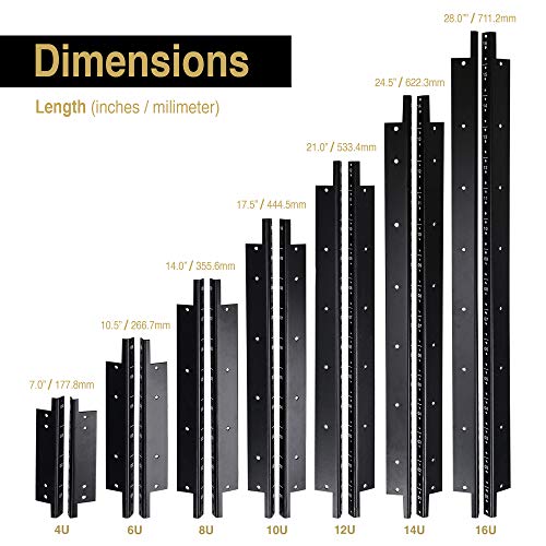 Sound Town 2-pack 10U Steel Rack Rails, with Black Powder Coated Finish and Screws (ST-RR-10U)