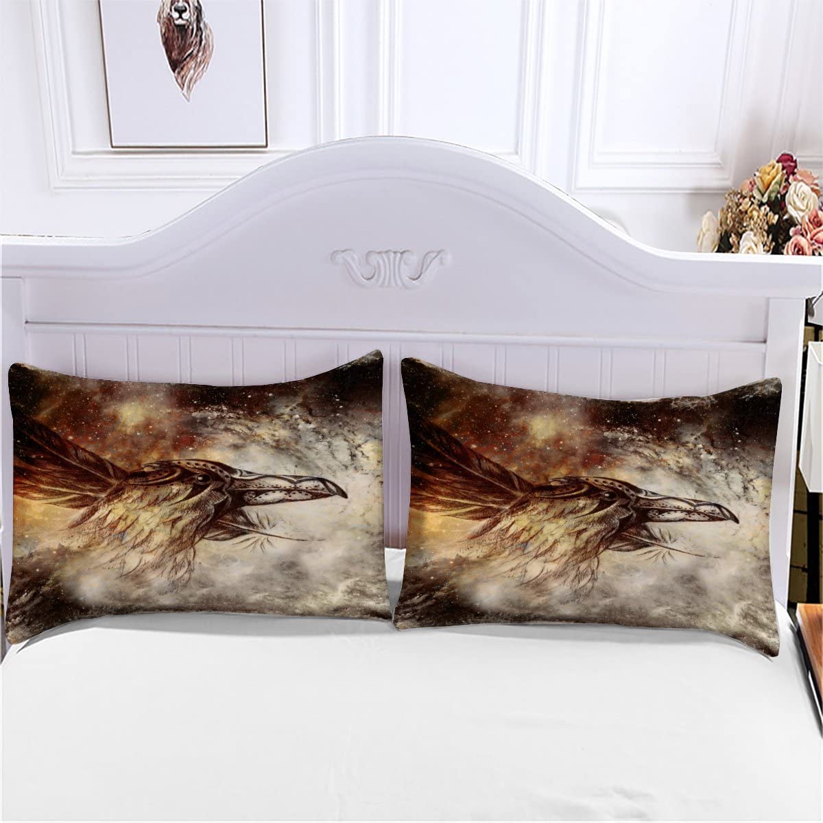 Quilt Cover Twin Size Odin, Crow 3D Bedding Sets Viking, Nordic Duvet Cover Breathable Hypoallergenic Stain Wrinkle Resistant Microfiber with Zipper Closure,beding Set with 2 Pillowcase